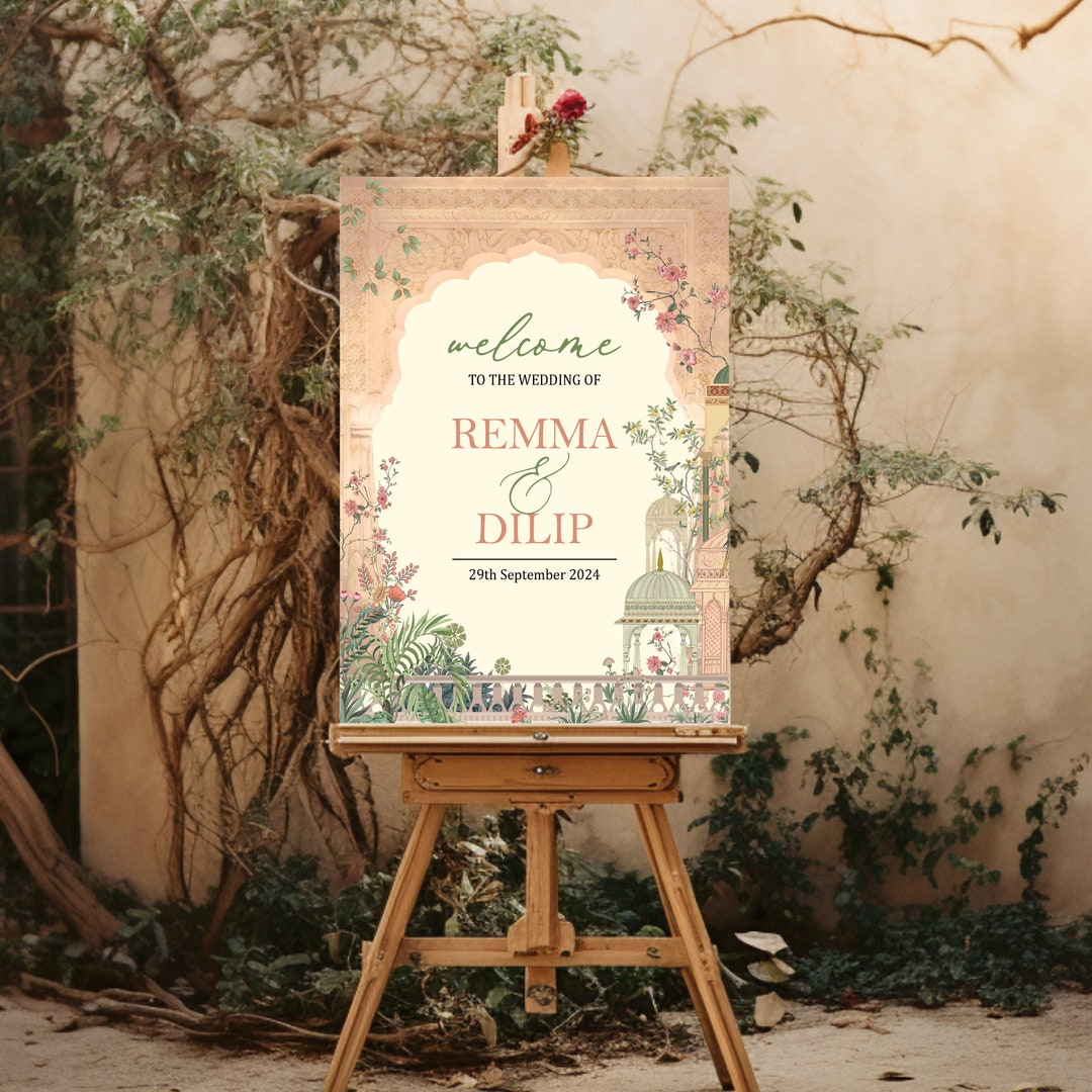 Indian Jaipur Style Wedding/events Welcome Sign | Pink and Green Theme ...