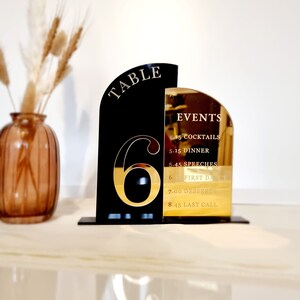 Table Number Events of the Day Menu Modern Wedding Sign Arched Gold ...