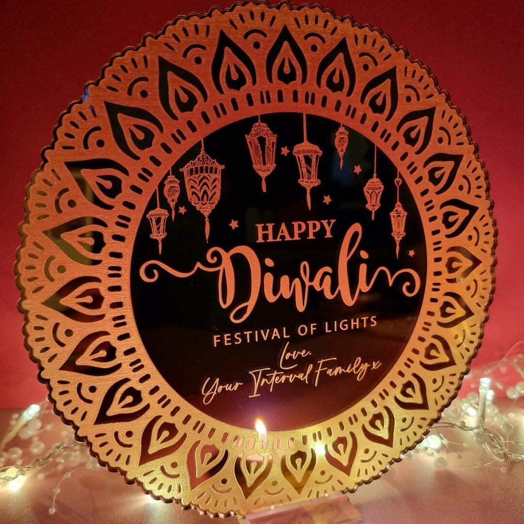 Luxury Personalised Happy Diwali Sign, Blessed Diwali Mirror Decoration ...