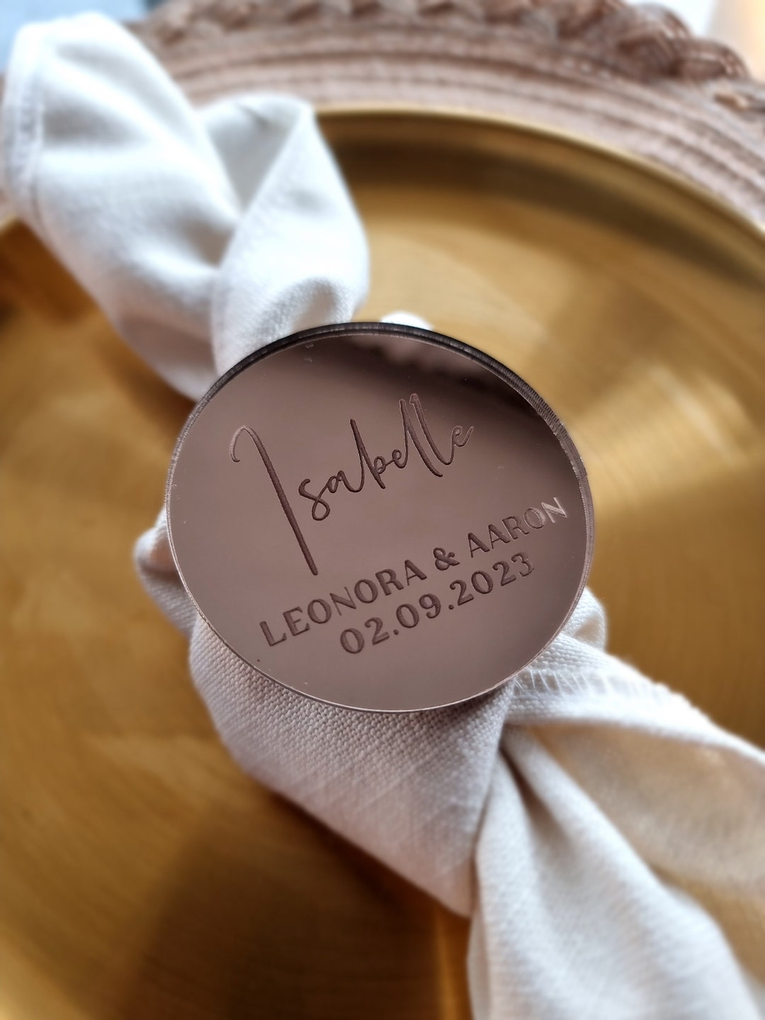 Gold Mirror Wedding Name Places Circle Personalized Wedding Favour Name ...