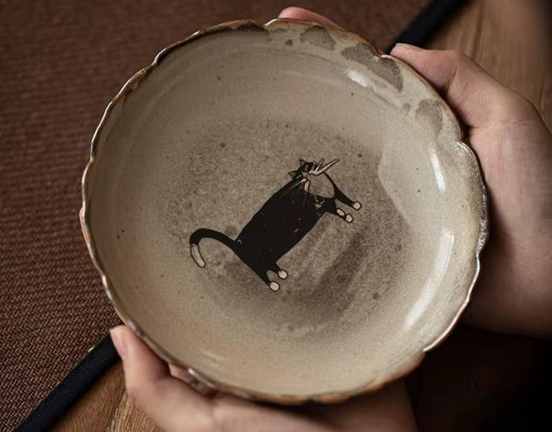 Ceramic Hand Painted Cat Tea Tray, Fruit Snack Plate, Creative ...