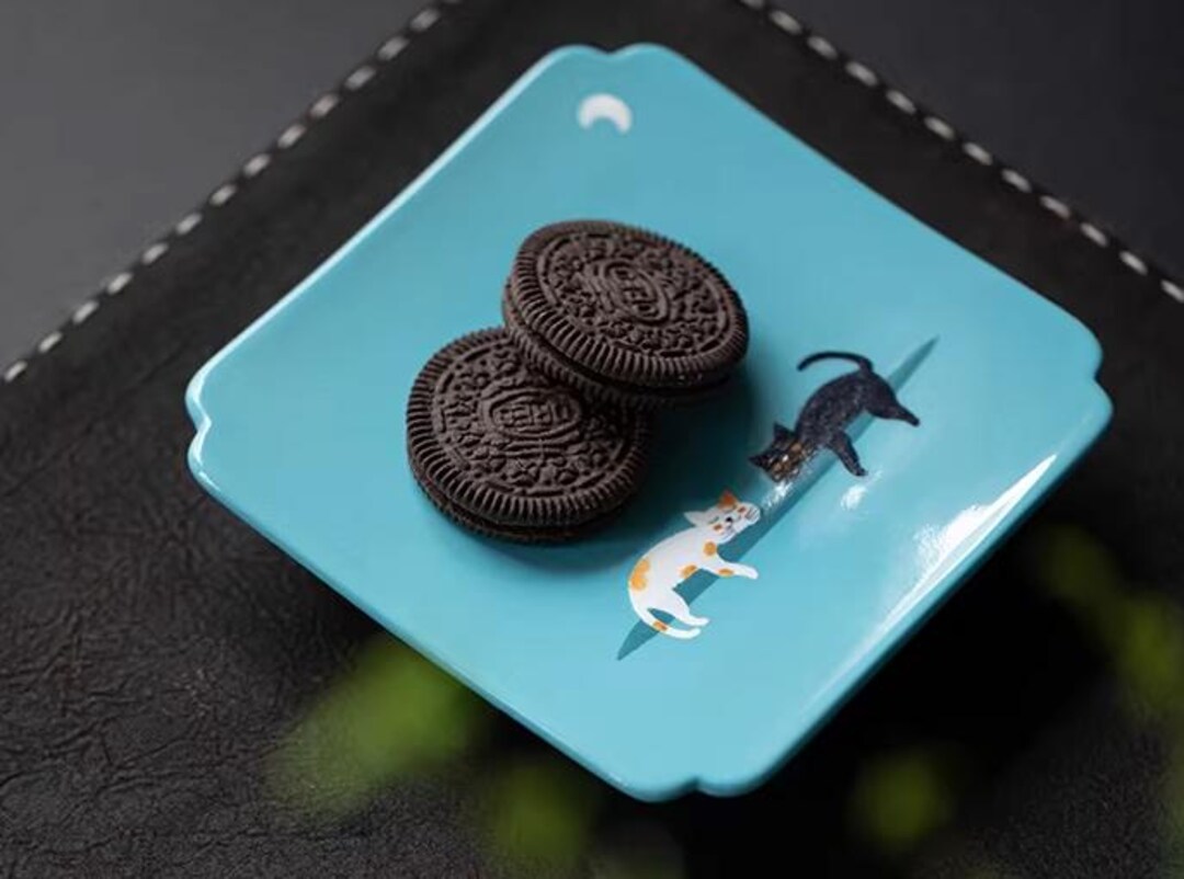 Blue Ceramic Tea Tray for Table With Painted Cat - Etsy