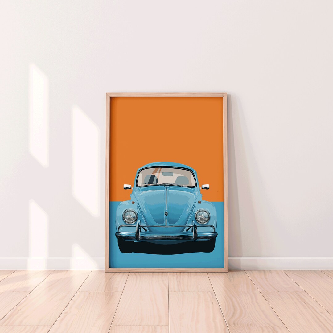 VW Beetle Art - Illustration of the Classic VW Bug Beetle - Gulf Blue ...