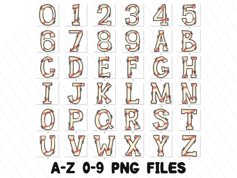 Baseball Sports Doodle Letters, Baseball Doodle Font , Baseball and ...