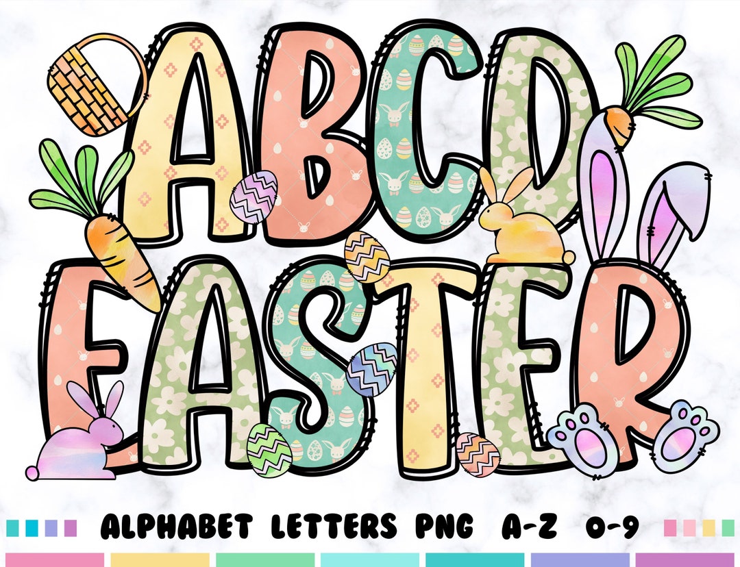 Easter Alphabet Letters PNG Bundle, Sublimation Alpha Set , Bunny ...