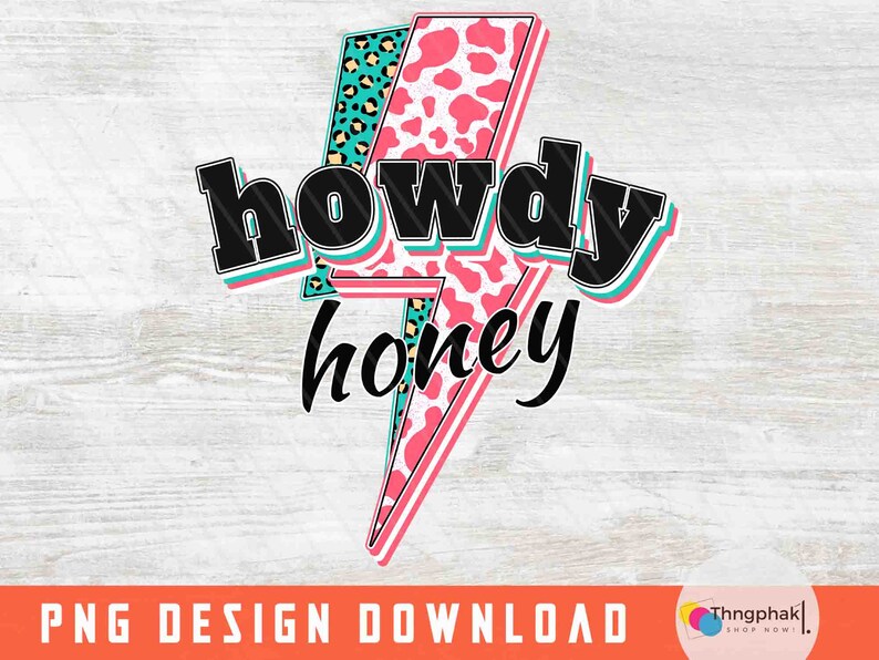 Western Png Cowgirl Retro Png Cow Print Howdy Honey Neon - Etsy