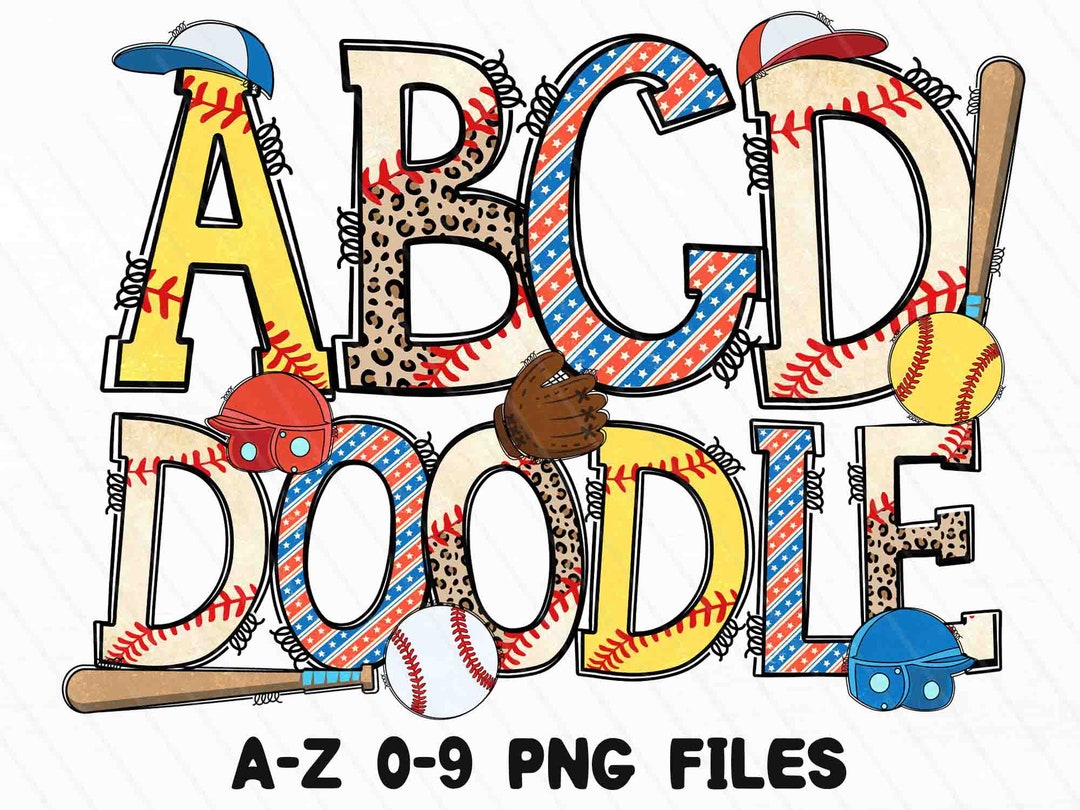 Baseball Sports Doodle Letters, Baseball Doodle Font , Baseball and ...