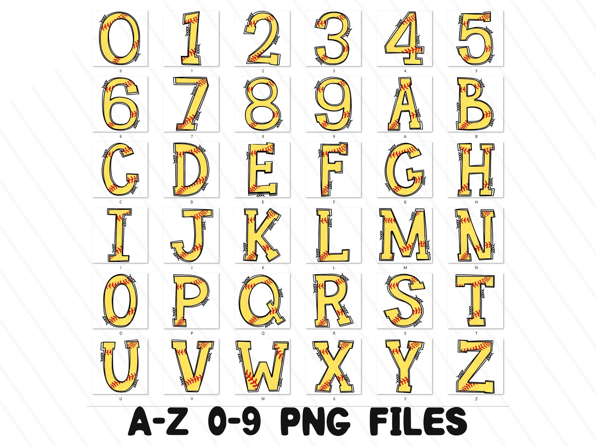 Baseball Sports Doodle Letters, Baseball Doodle Font , Baseball and ...