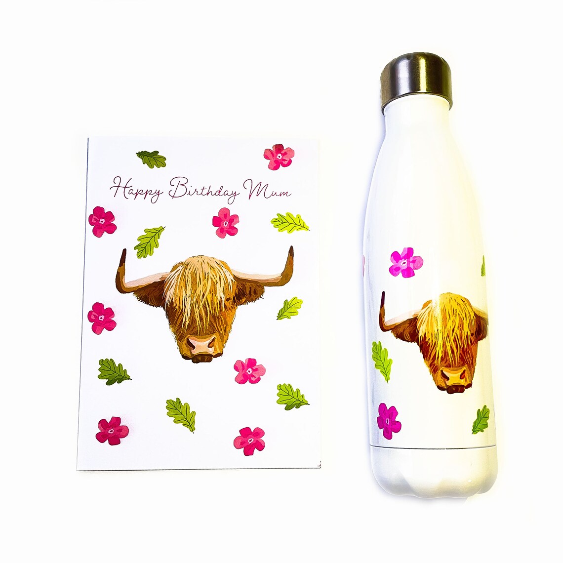 Highland Cow Flask, Highland Cow Water Bottle, Farm Animal Flask, Hand ...