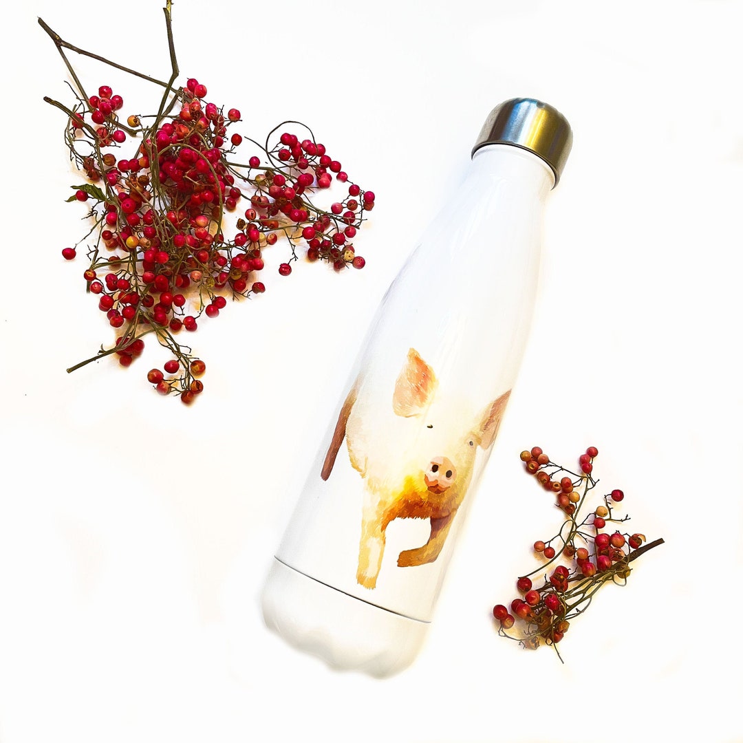 Pig Flask Pig Water Bottle Farm Animal Flask Hand Drawn - Etsy