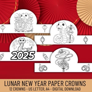 Lunar New Year Paper Crown Hats, Year of the Snake Paper Crown Craft ...