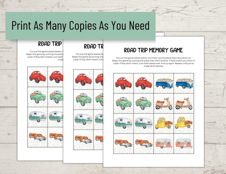 Road Trip Memory Game for Kids, Transportation Printable Memory Game ...