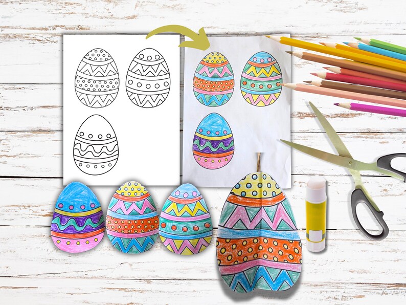 3D Easter Egg Coloring Craft for Kids, Easter Egg Cut and Paste Paper ...