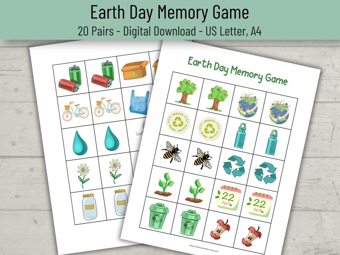 Earth Day Matching Game for Kids, Earth Day Printable Memory Game ...