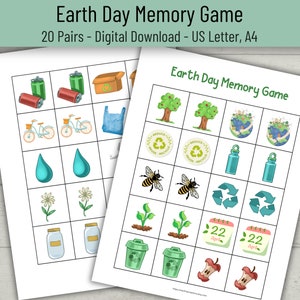 Earth Day Matching Game for Kids, Earth Day Printable Memory Game ...