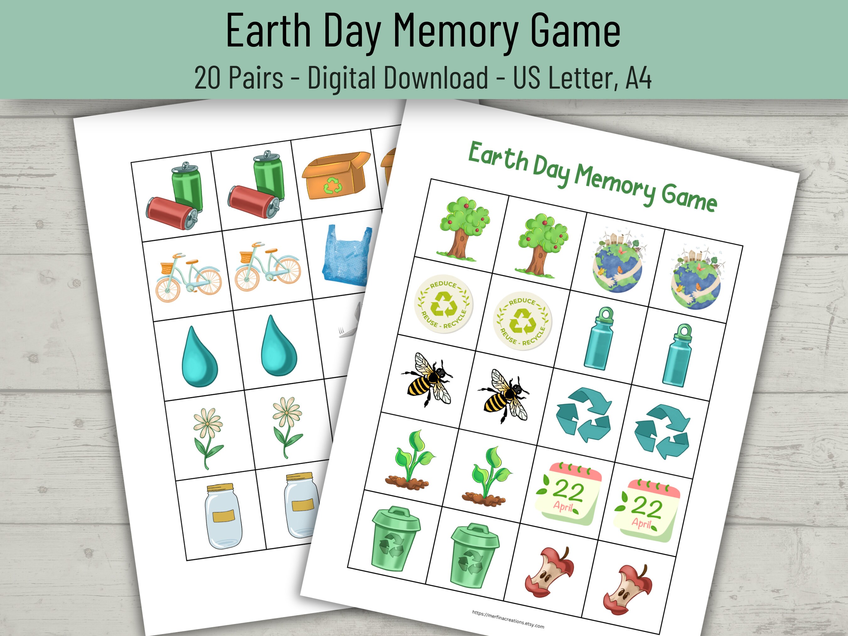 Earth Day Matching Game for Kids, Earth Day Printable Memory Game ...