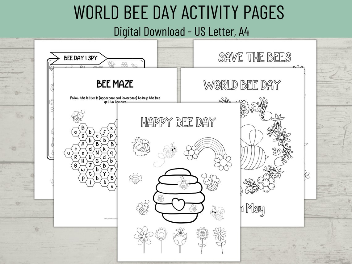 World Bee Day Printable Activity Pages, Bee Day Coloring Pages for Kids ...