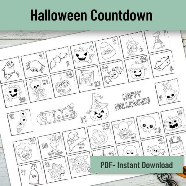 Countdown to Halloween Coloring Page - Etsy