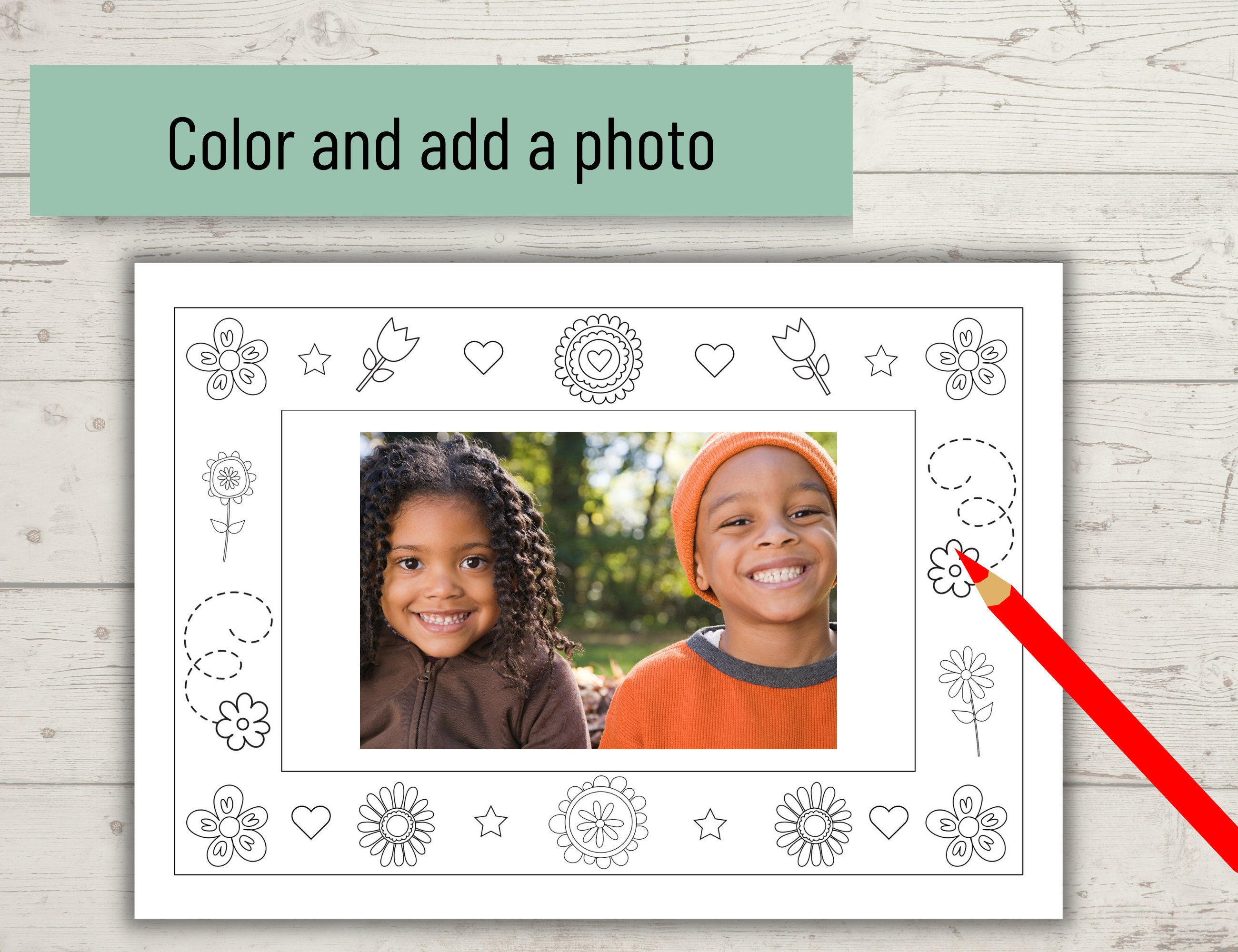 Coloring Photo Frame Printable, Coloring Activity for Kids, Mother's ...
