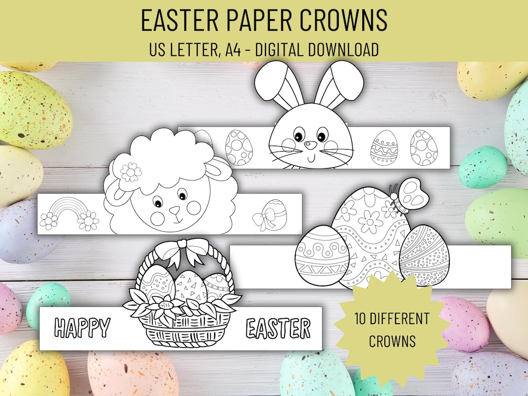 Easter Paper Crown Hats, Easter Coloring Paper Crown Craft, Easter ...