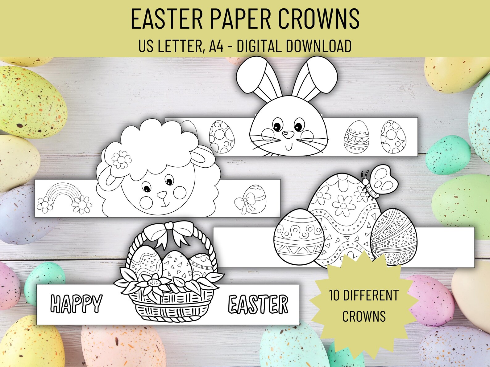 Easter Paper Crown Hats, Easter Coloring Paper Crown Craft, Easter ...