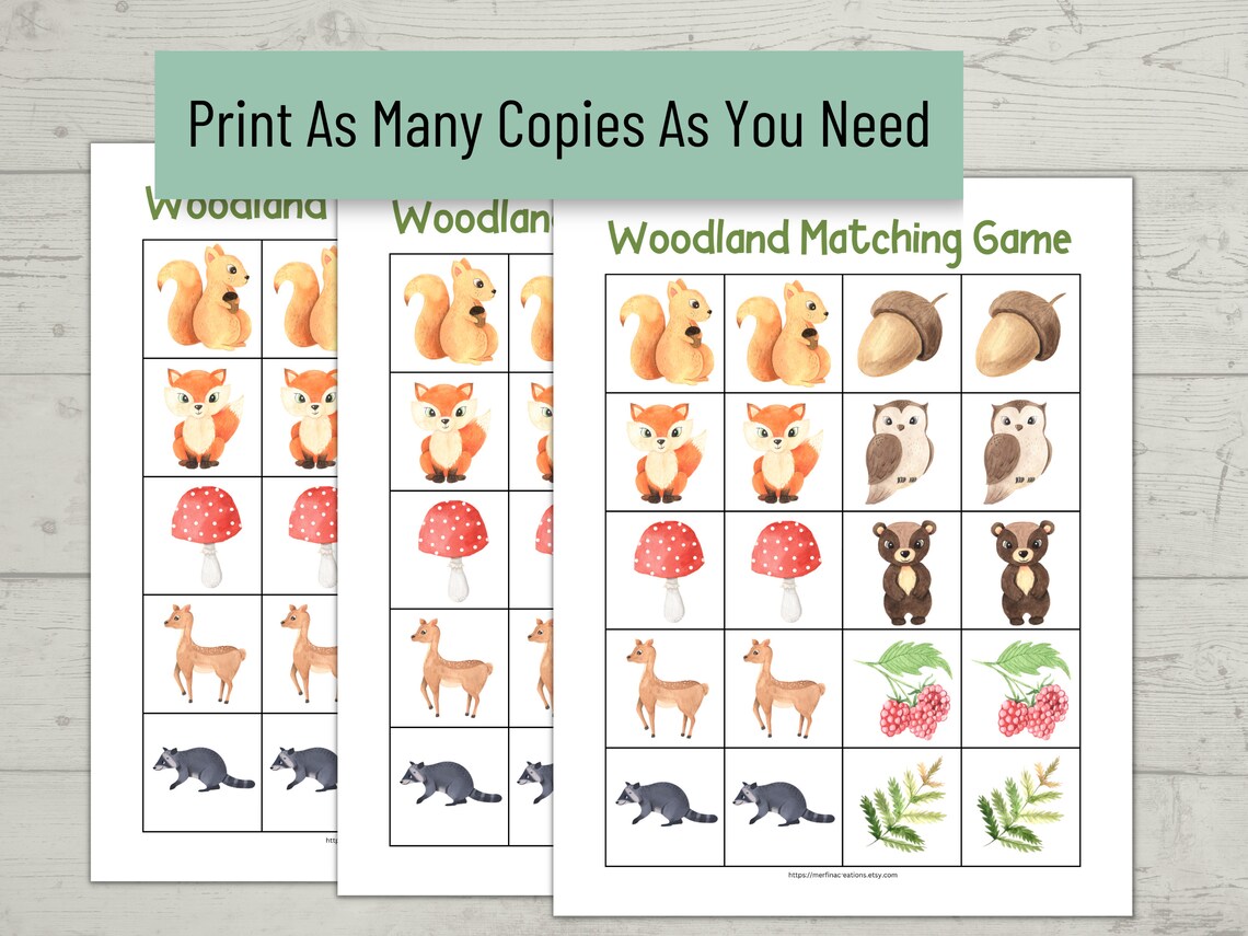 Woodland Memory Game for Kids, Woodland Printable Matching Game, Forest ...