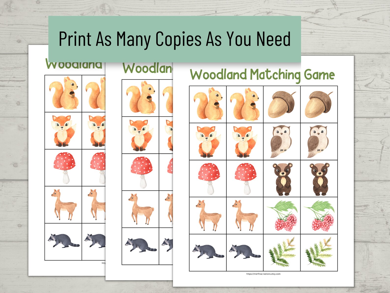 Woodland Memory Game for Kids, Woodland Printable Matching Game, Forest ...