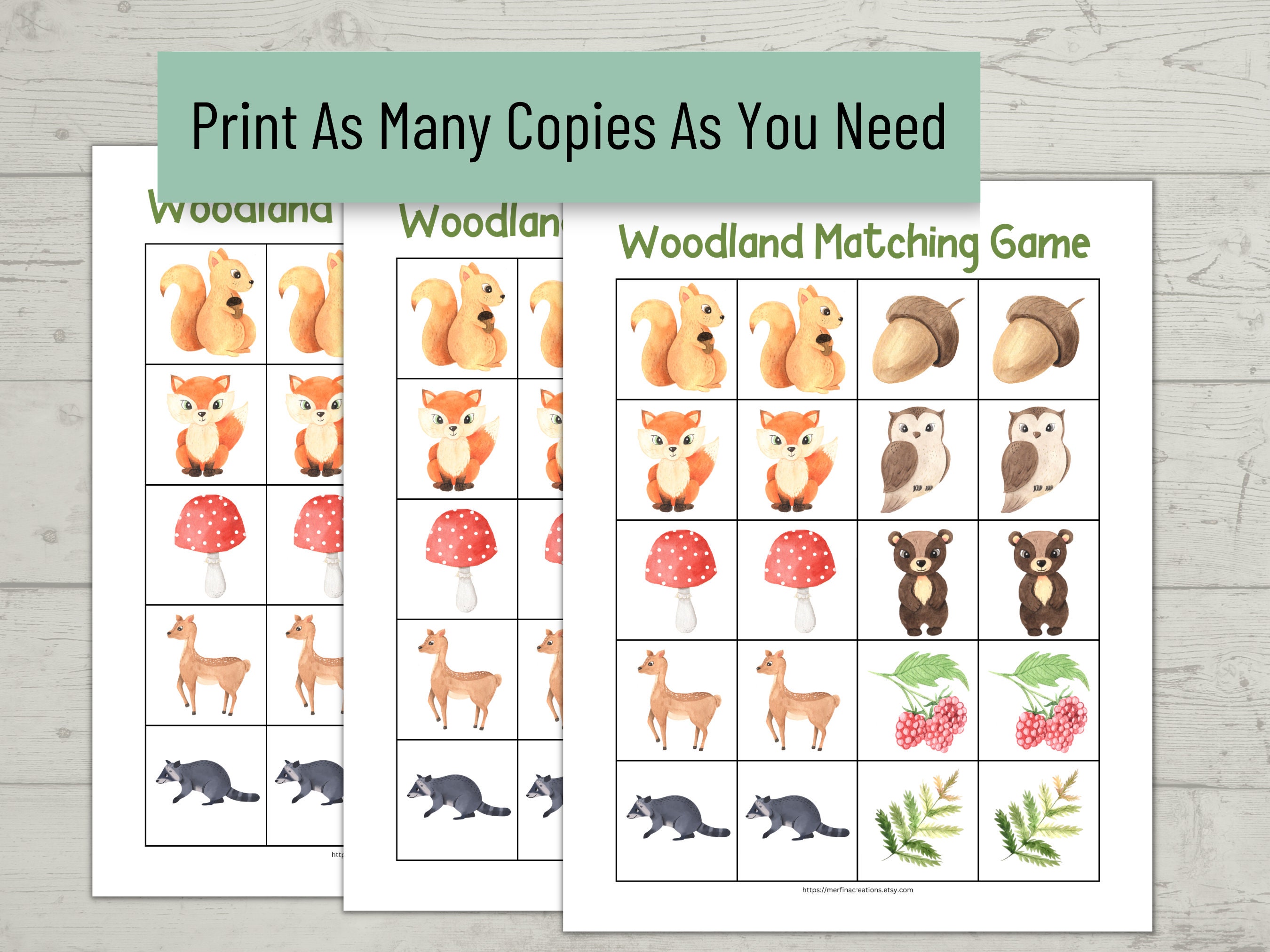 Woodland Memory Game for Kids, Woodland Printable Matching Game, Forest ...