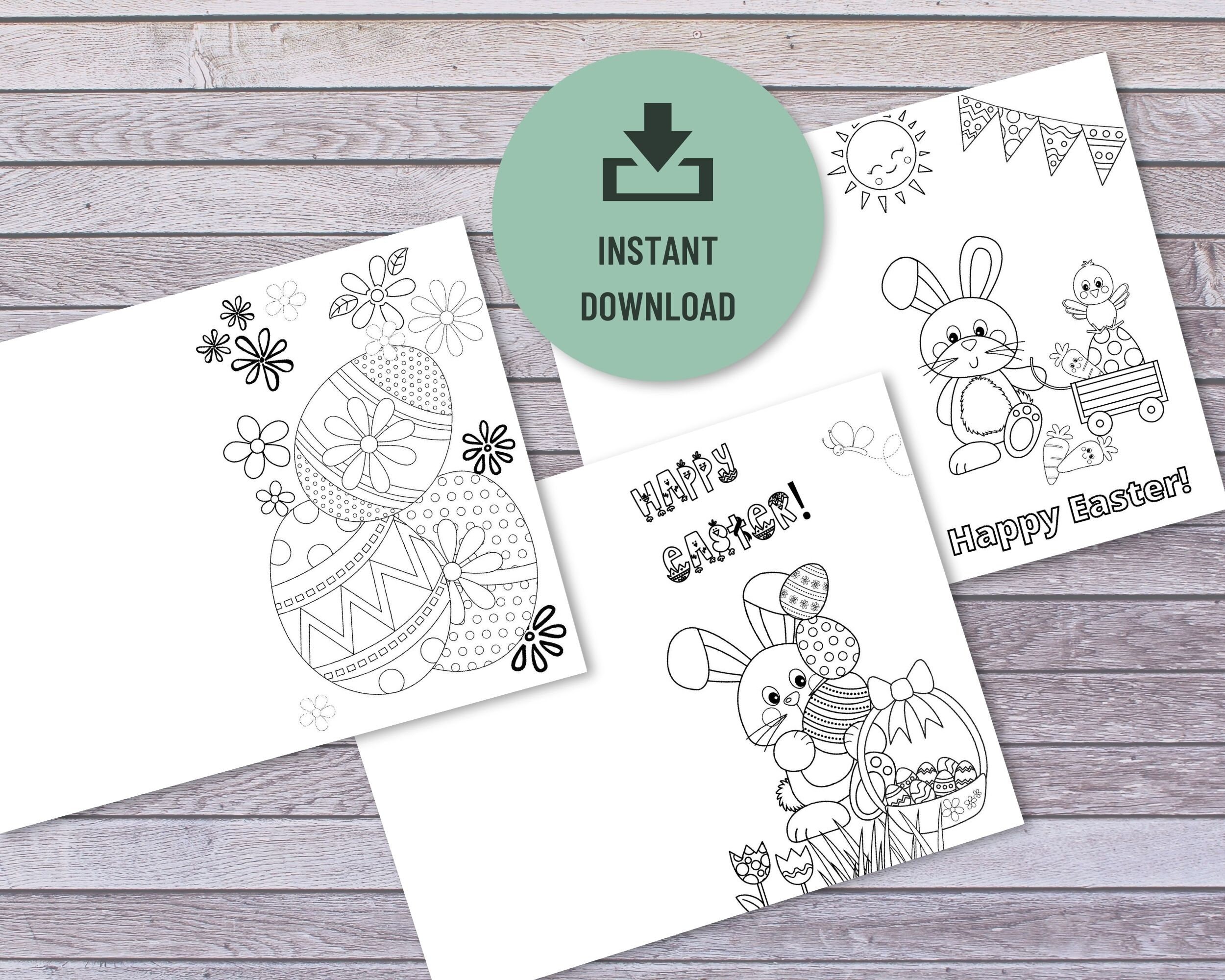 Happy Easter Coloring Cards for Kids Easter Bunny, Eggs, Chick Coloring ...