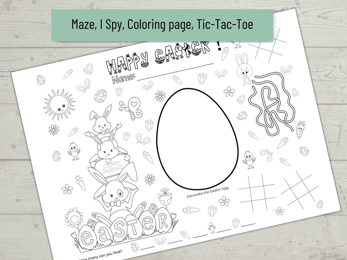 Easter Coloring Placemat Page, Easter Activity Placemat, Printable ...