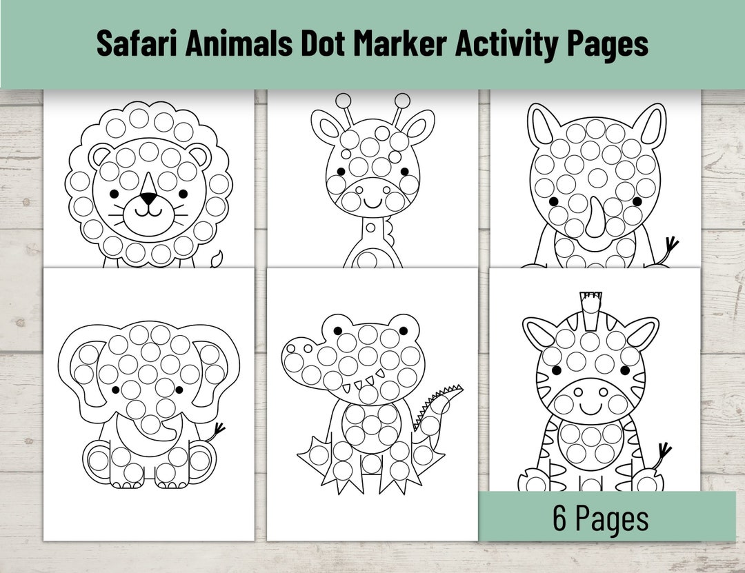 Safari Animals Dot Marker Printable Activity Pages, Do a Dot Coloring ...