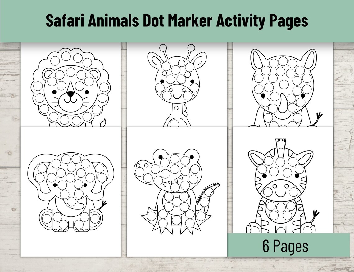Safari Animals Dot Marker Printable Activity Pages, Do a Dot Coloring ...