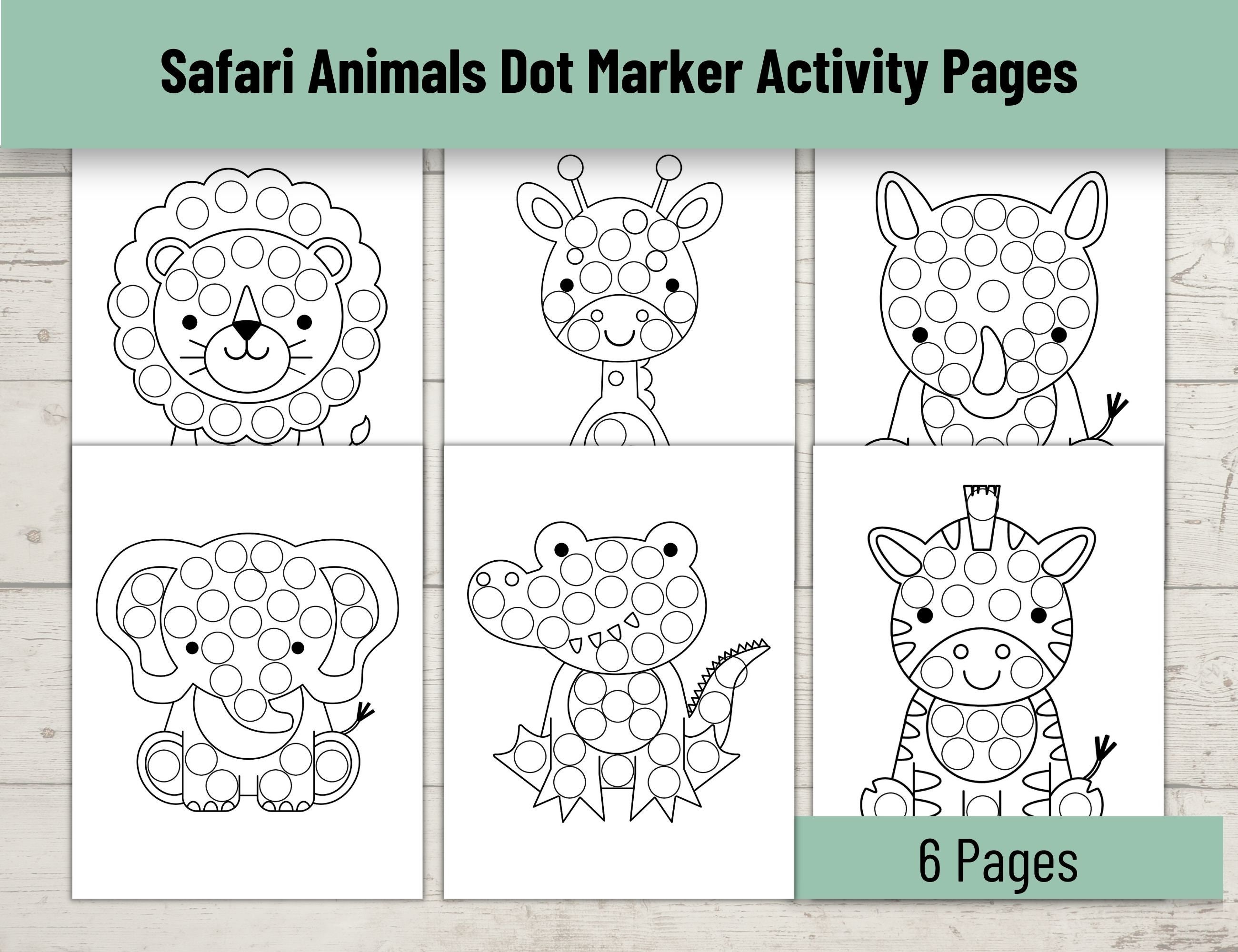 Safari Animals Dot Marker Printable Activity Pages, Do a Dot Coloring ...
