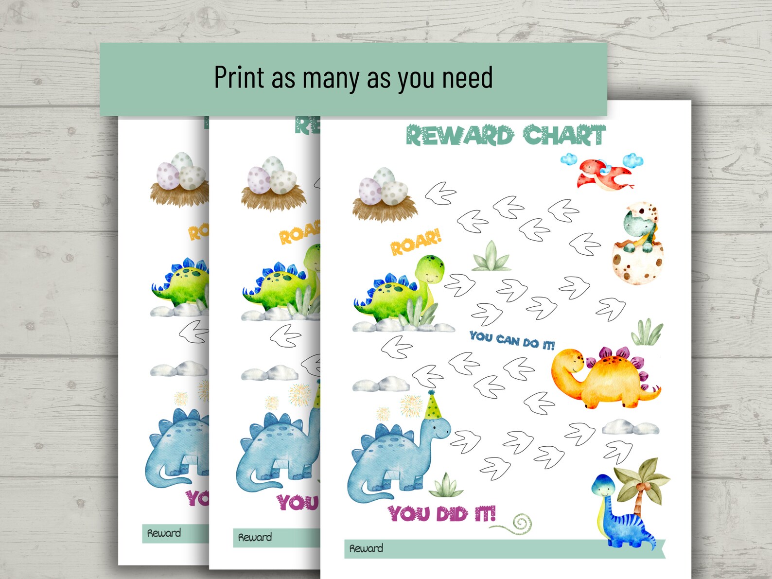 Dinosaur Reward Chart, Printable Potty Training Chart, Preschool Reward ...