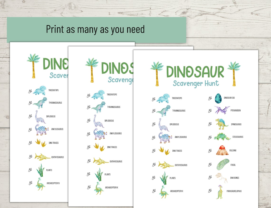 Dinosaur Scavenger Hunt Printable, Dinosaur Games for Kids, Dinosaur ...