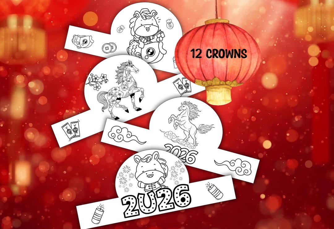 2026 Lunar New Year Paper Crown Hats, Year of the Horse Paper Crown ...