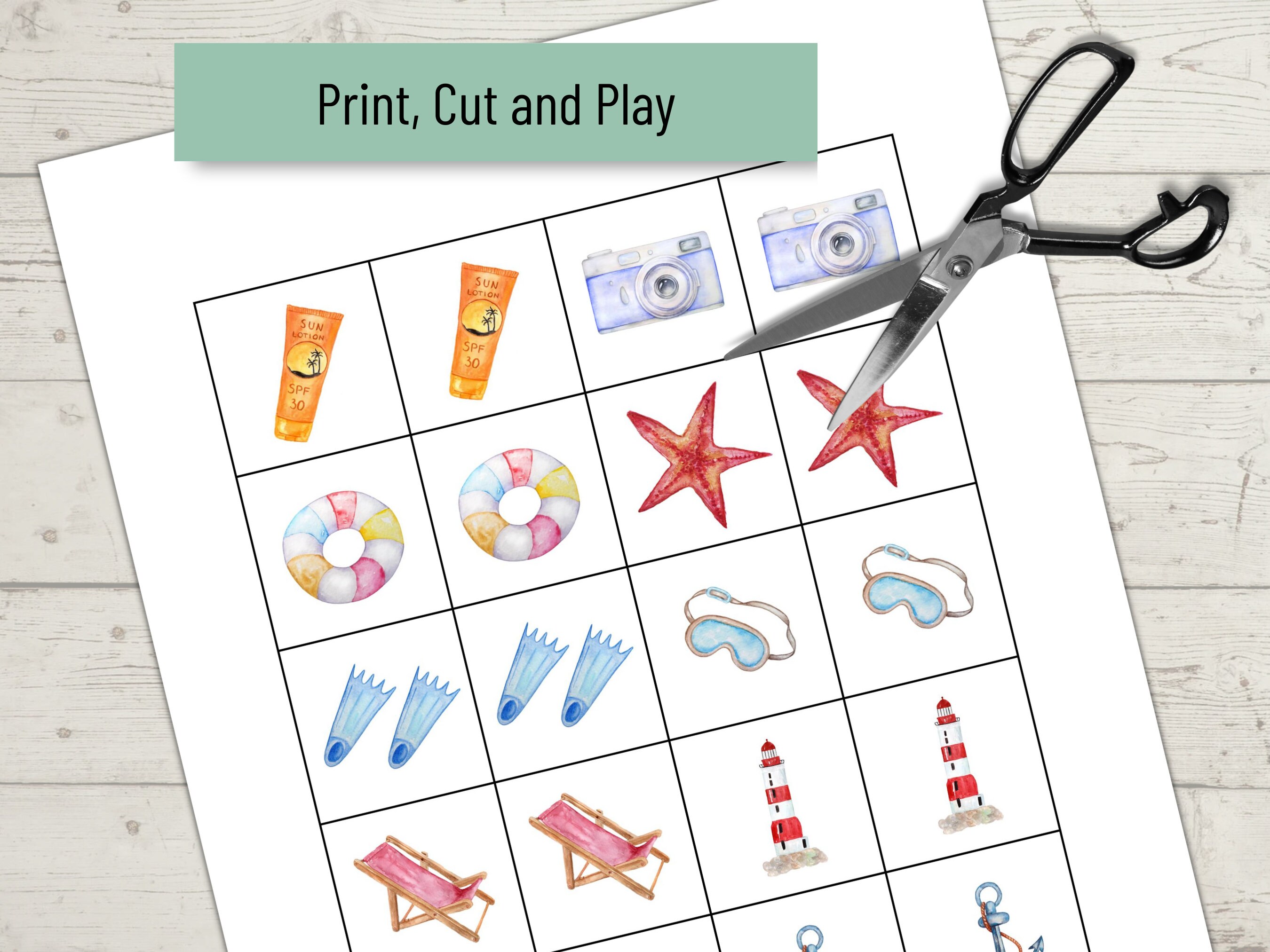 Summer Matching Game for Kids, Summer Printable Memory Game, Seaside ...