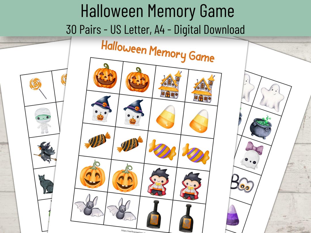 Halloween Matching Game for Kids, Halloween Printable Memory Game, Fall ...