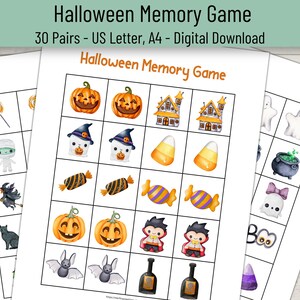 Halloween Matching Game for Kids, Halloween Printable Memory Game, Fall ...