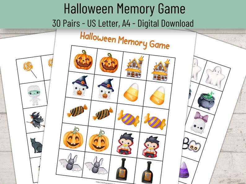Halloween Matching Game for Kids, Halloween Printable Memory Game, Fall ...