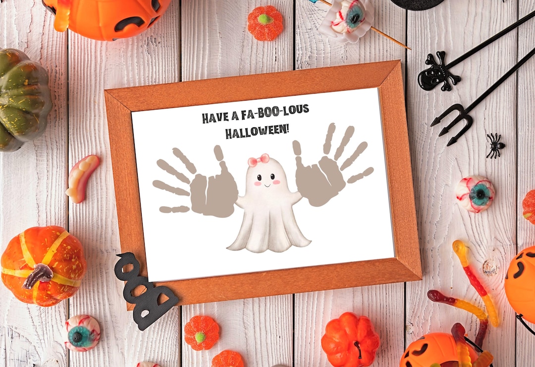 Cute Ghost Halloween Handprint Art, Girl Ghost Halloween Craft, Fall ...