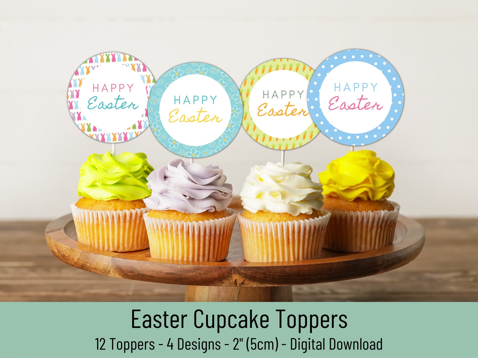 Happy Easter Cupcake Toppers Printable, Easter Printable Cupcake ...