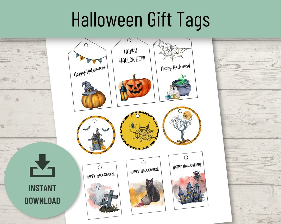Halloween Printable Gift Tags, Halloween Favor Tags, Happy Halloween ...