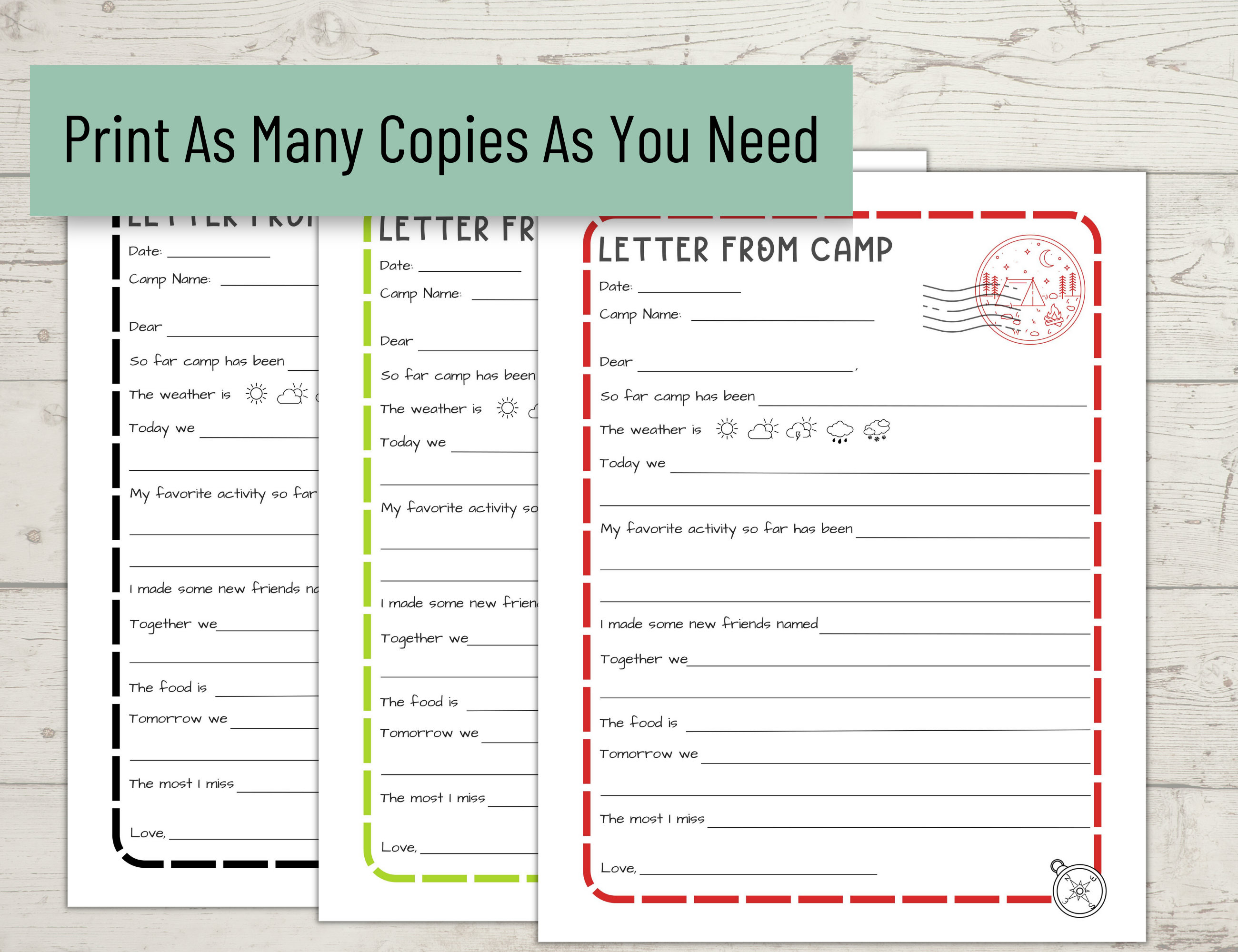 Letter From Camp Printable, Summer Camp Stationery, Camp Journal, Kids ...