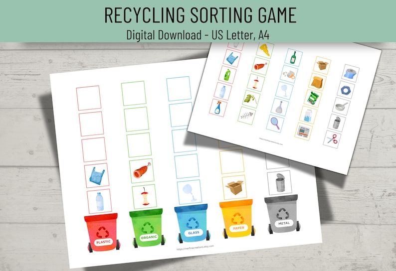 Recycling Sorting Game for Kids, Recycling Earth Day Activity ...