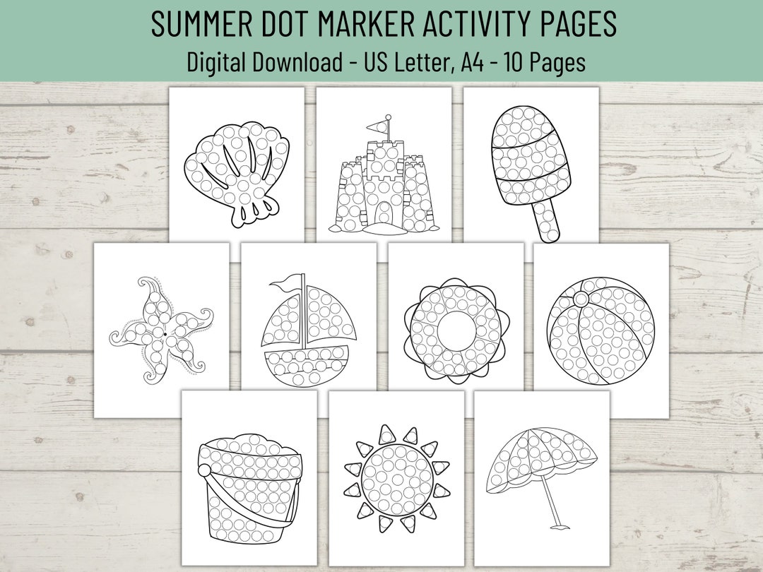 Summer Dot Marker Pages, Summer Do a Dot Printable Pages, Beach Do a ...
