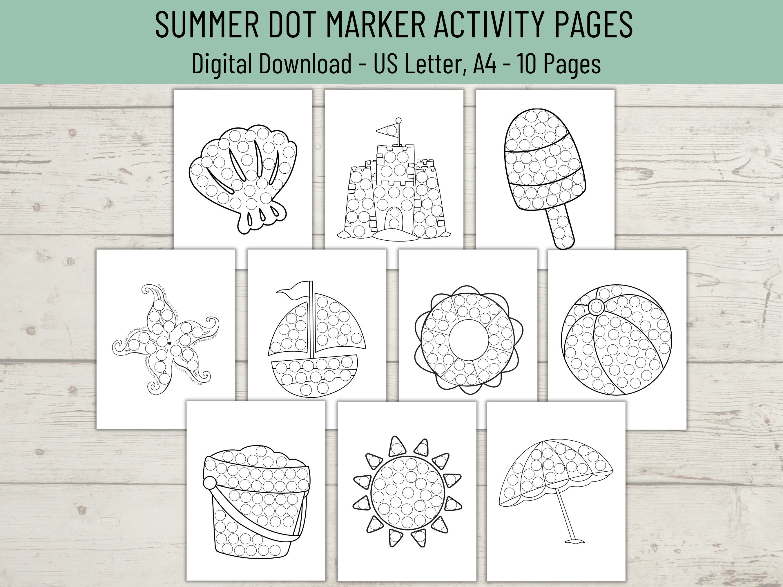 Summer Dot Marker Pages, Summer Do a Dot Printable Pages, Beach Do a ...