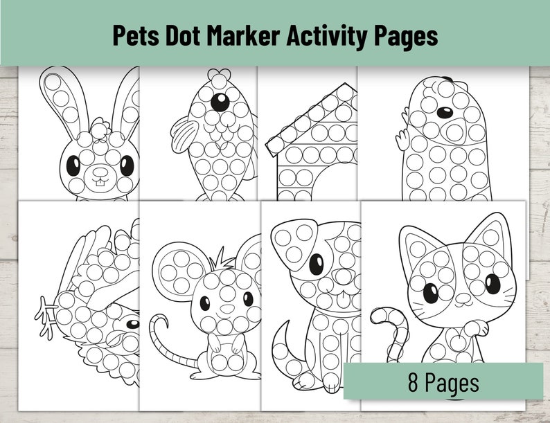 Pets Dot Marker Printable Activity Pages, Do a Dot Coloring, Do a Dot ...