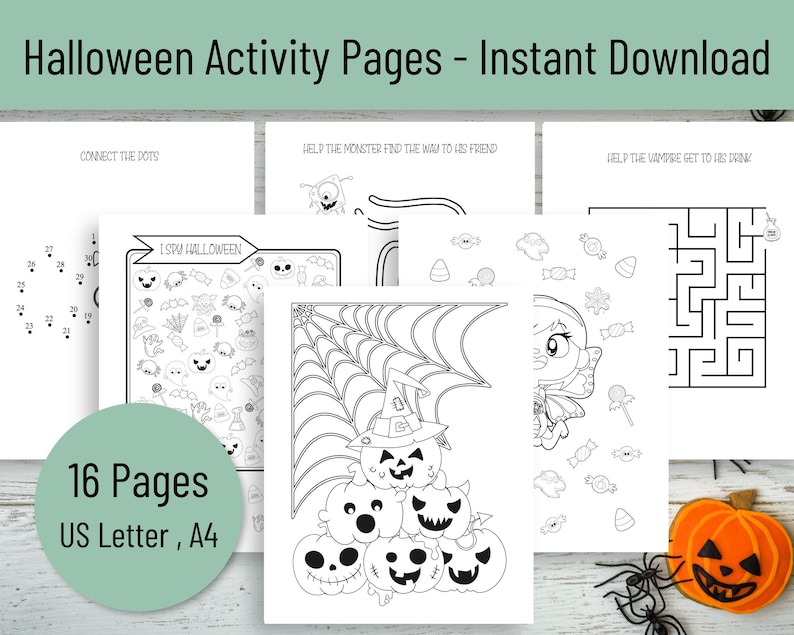 Halloween Activity Pages for Kids Printable Halloween - Etsy