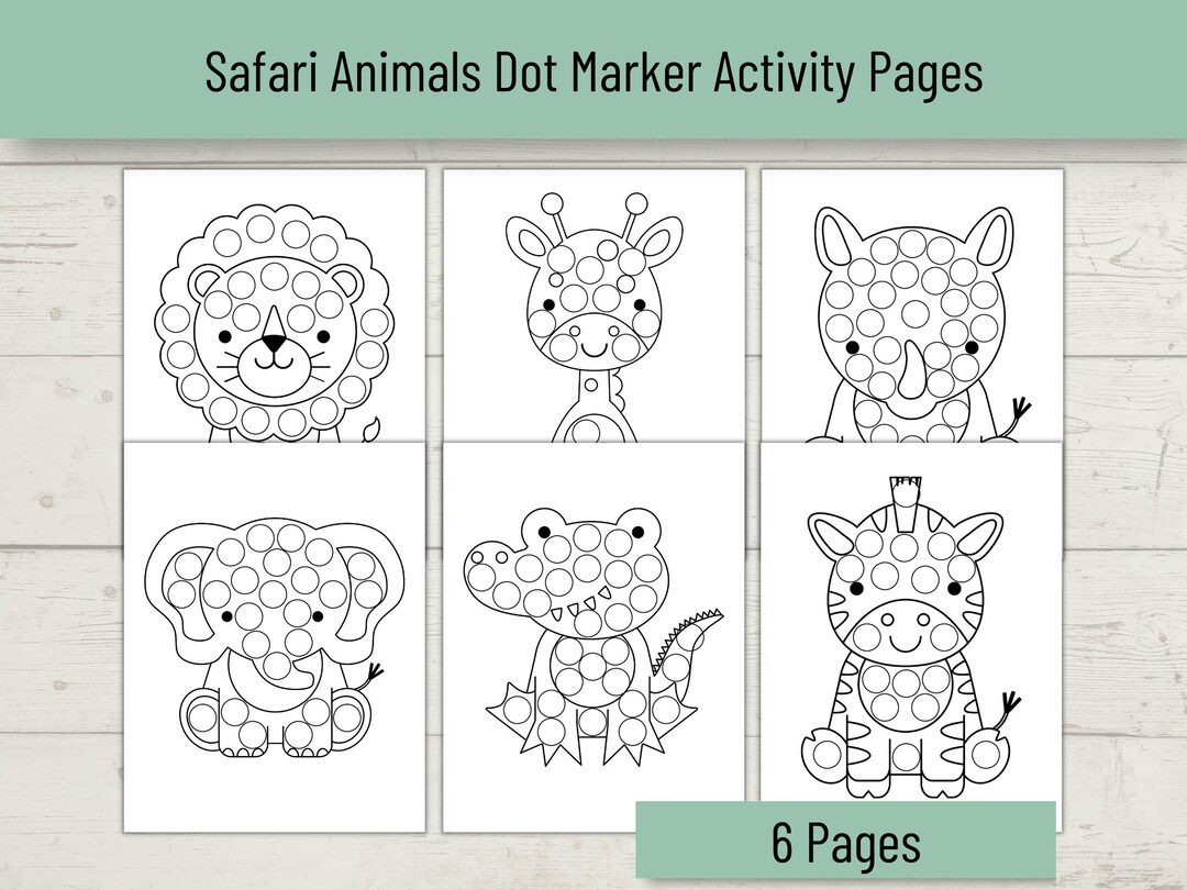 Safari Animals Dot Marker Printable Activity Pages, Do a Dot Coloring ...